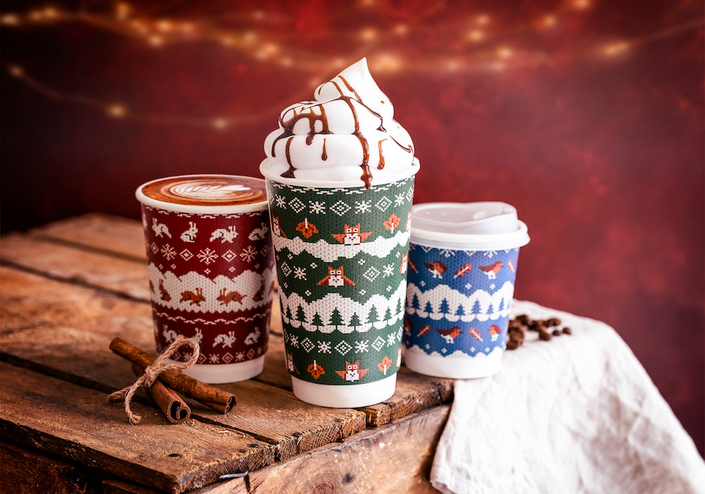Compostable Double Wall Vegware Festive Coffee Cups – Green Man Packaging